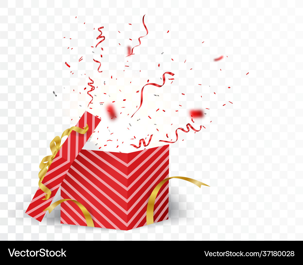 Open box with gold and red confetti isolated Vector Image