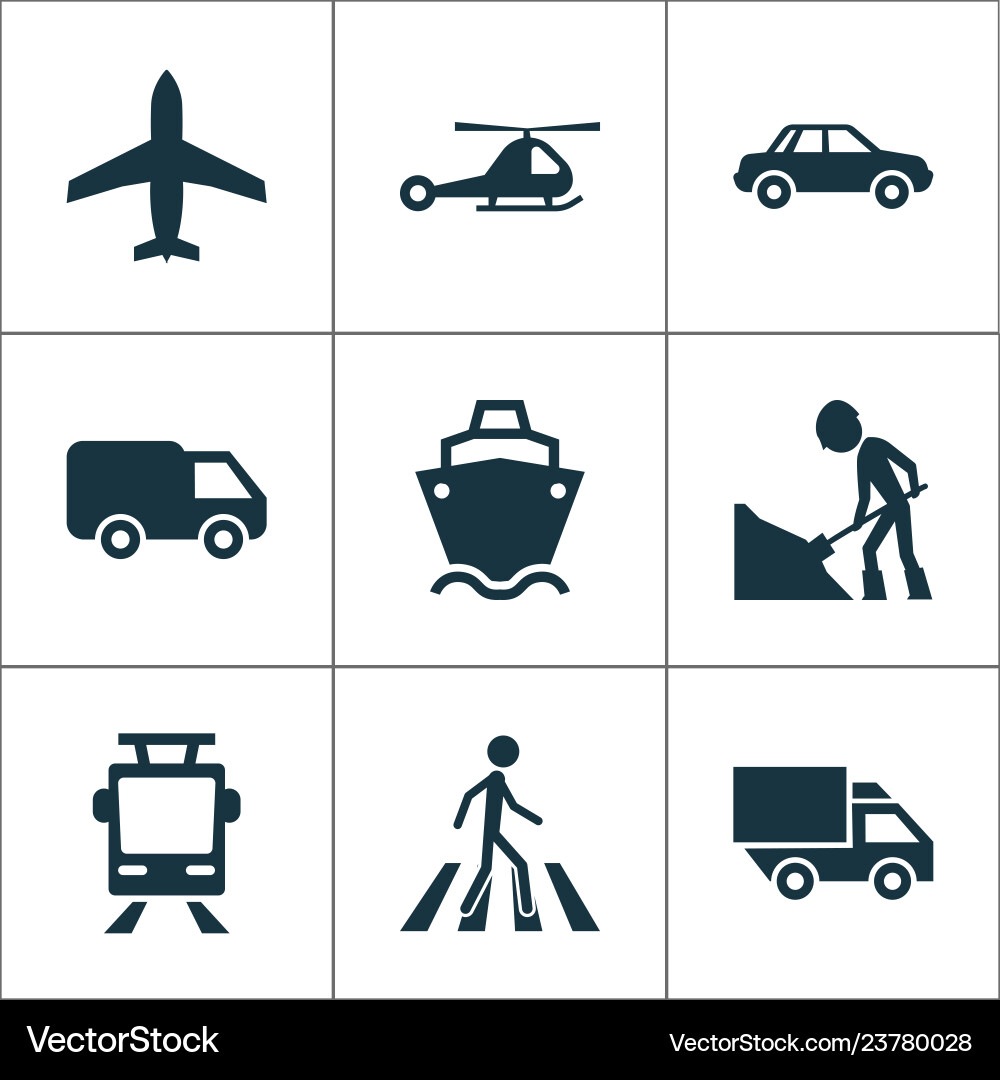 Transportation icons set with cargo ship airplane Vector Image
