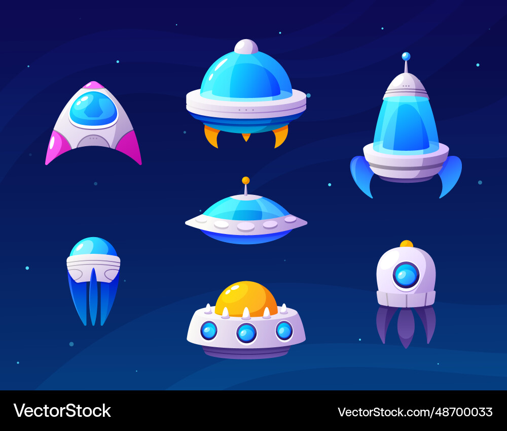 Alien space ships ufo rockets cosmic collection Vector Image