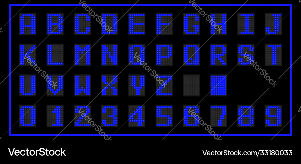 Blue color led digital font on black Royalty Free Vector