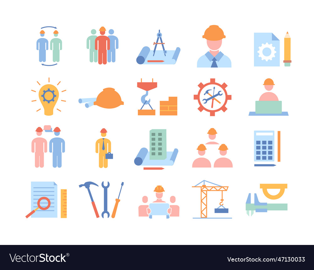 Color Engineer Icons Set Royalty Free Vector Image 
