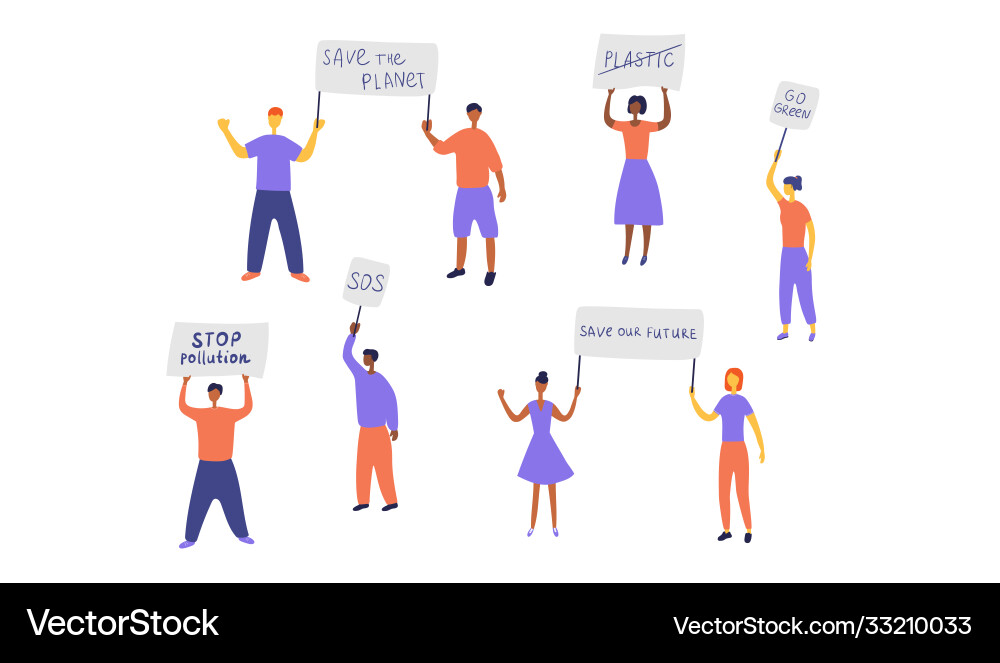 Eco activists staged protest people protesting Vector Image