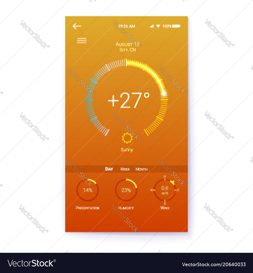 Layout for summer weather mobile apps Royalty Free Vector