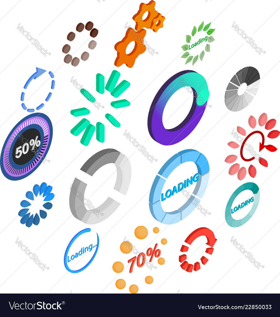 Loading icons set isometric 3d style Royalty Free Vector