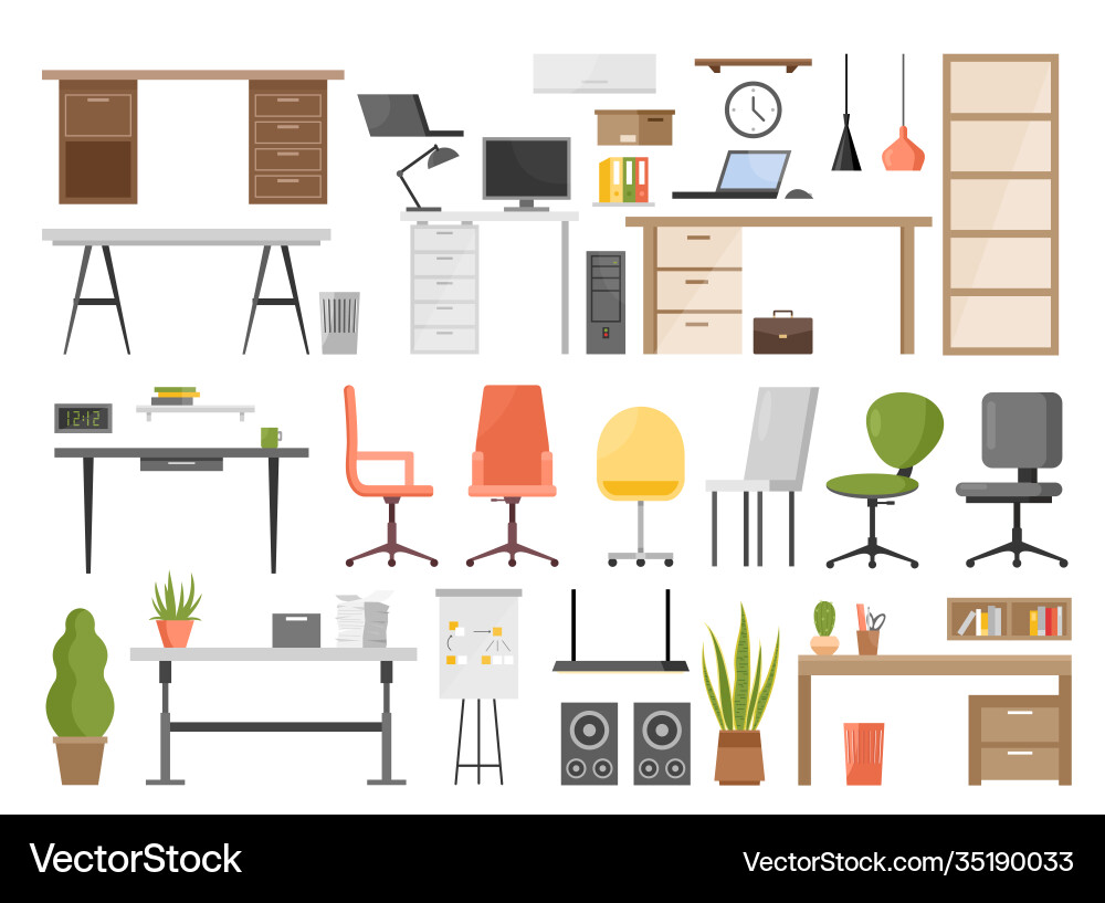 Office furniture set isolated Royalty Free Vector Image