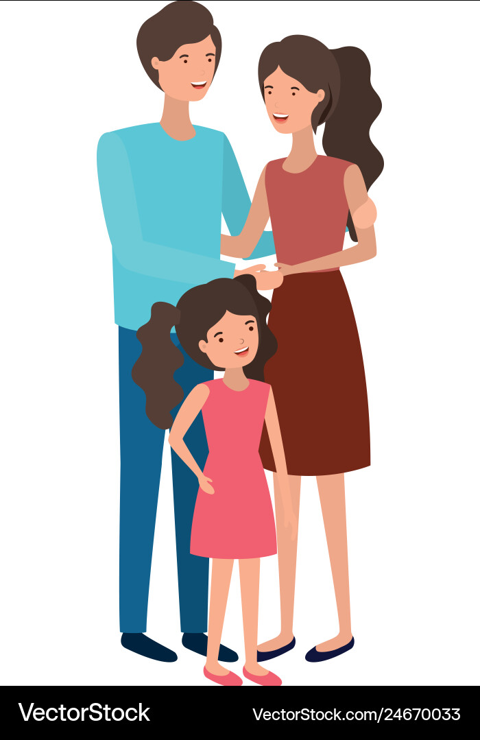Parents couple with daughter avatar Royalty Free Vector