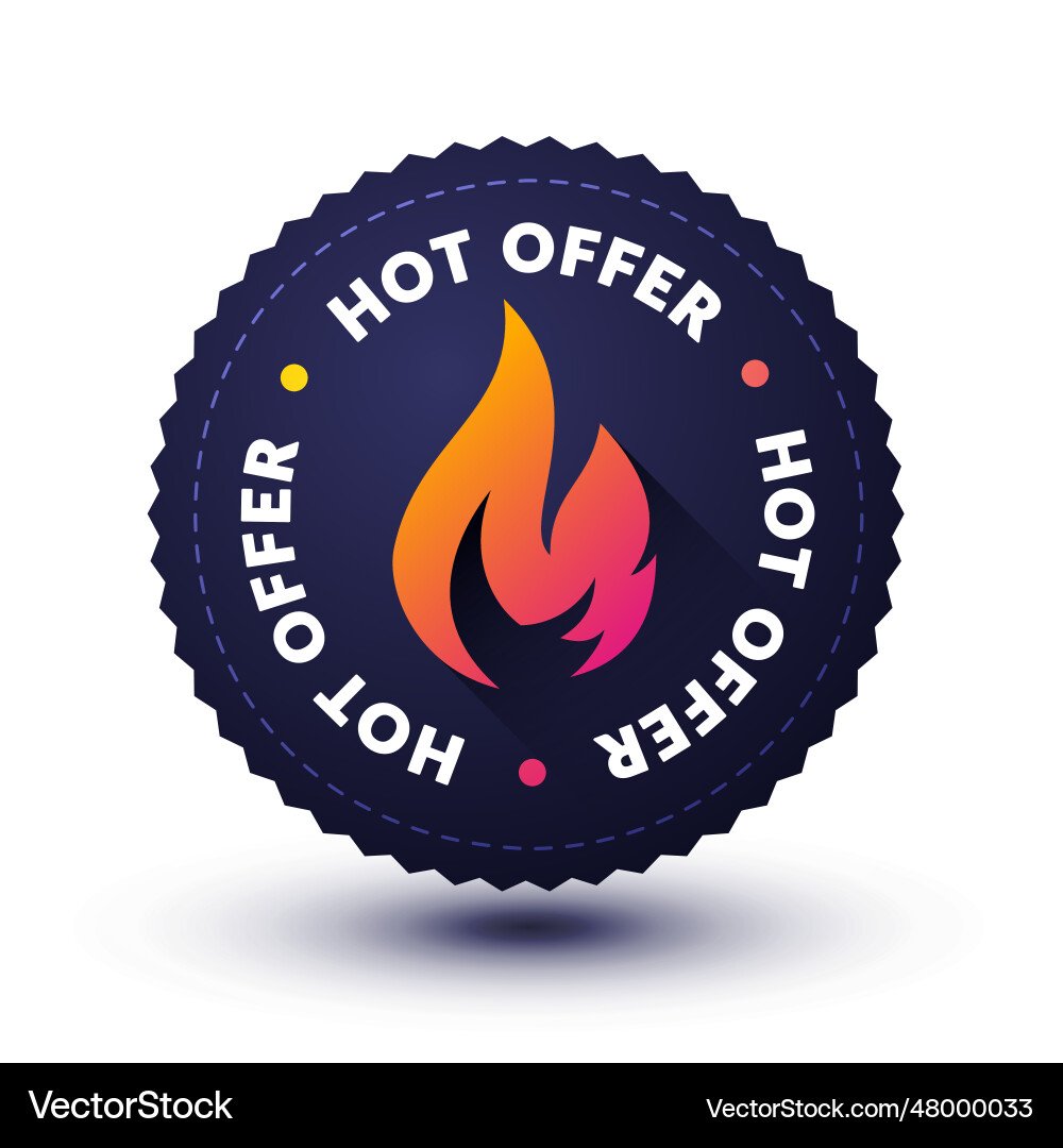Seal button or medal with flame icon and text hot Vector Image