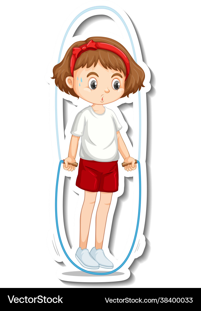 Sticker design with a girl jumping rope exercise Vector Image