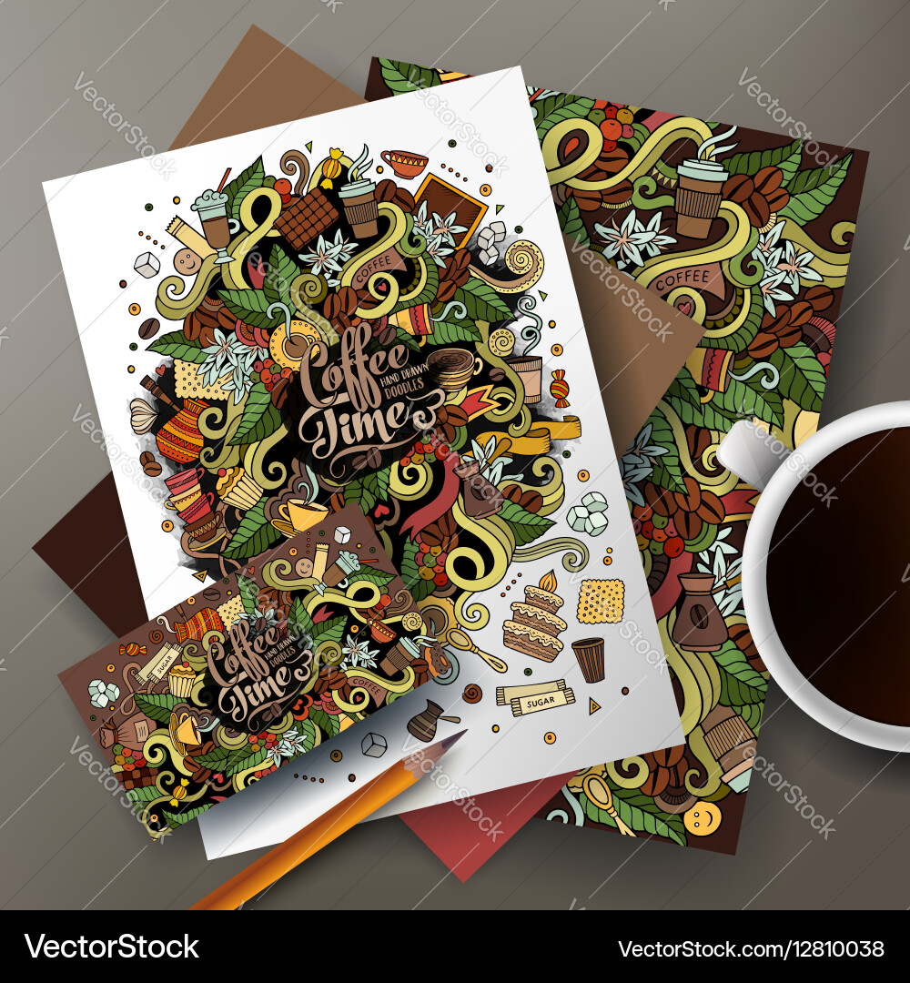 Cartoon cute hand drawn doodles coffee Royalty Free Vector