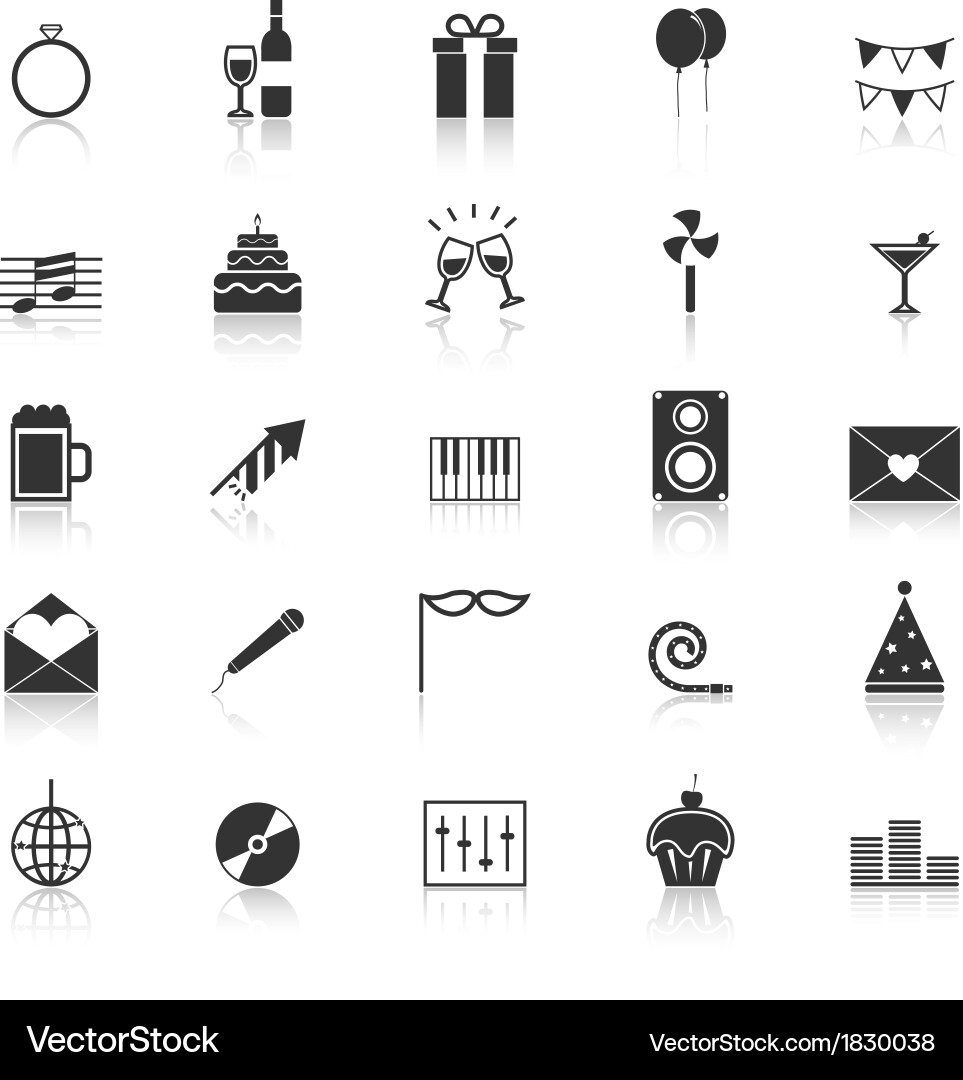 Celebration icons with reflect on white background