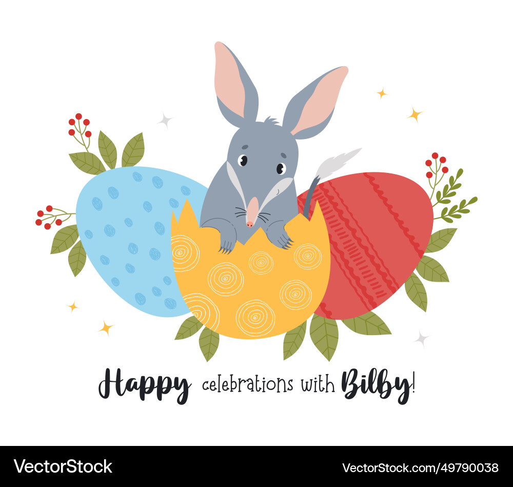 Cute bilby with easter eggs australian animal Vector Image
