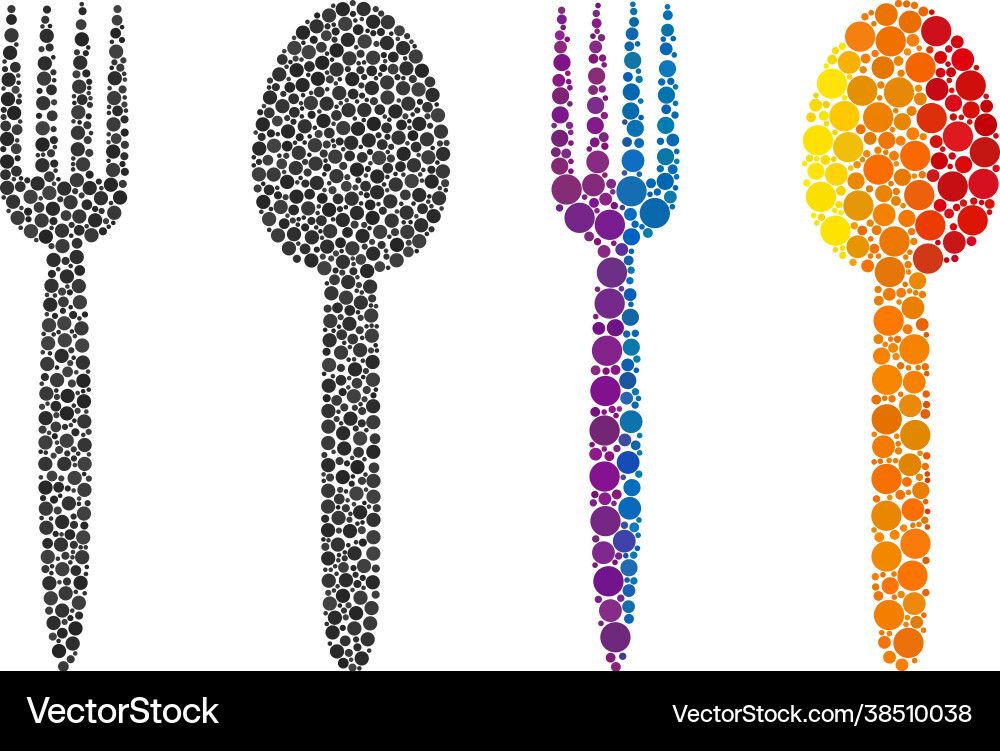 Dotted food utensil collage icon bright circles Vector Image