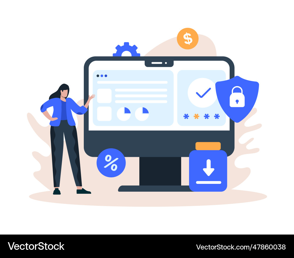Female standing near computer and checking account
