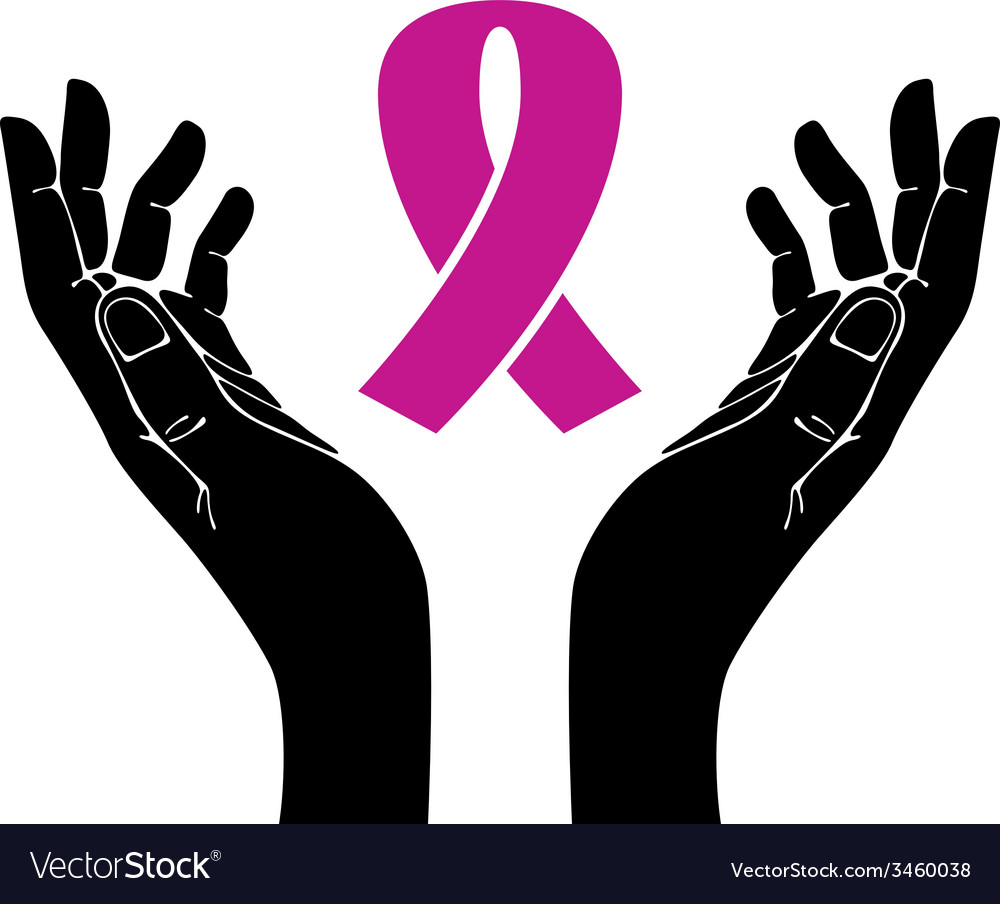 Hands With Breast Cancer Ribbon Symbol Royalty Free Vector