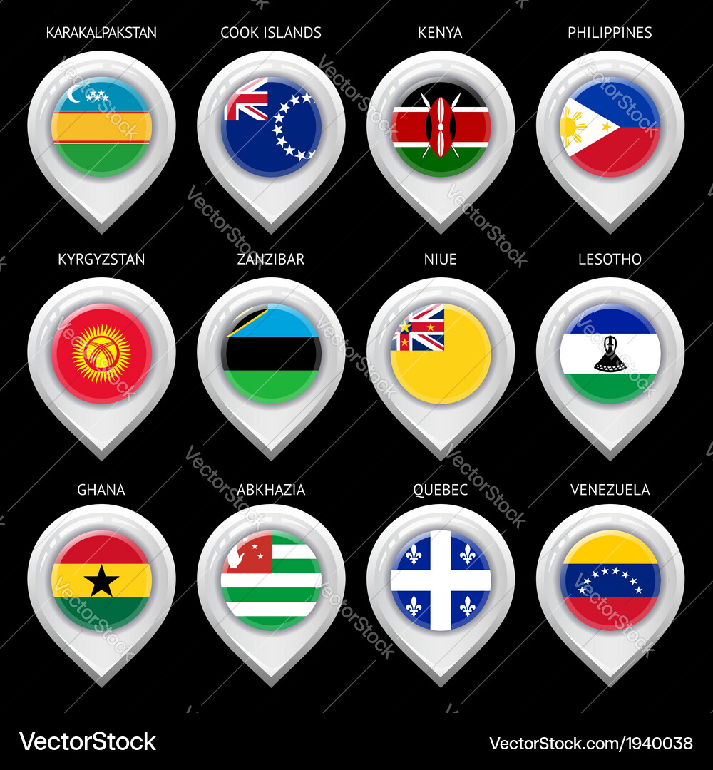 Map marker with flag-set sixteen Royalty Free Vector Image