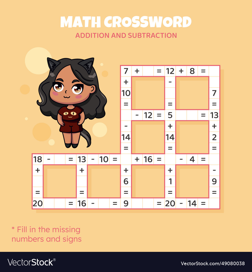 Math crossword puzzle addition and subtraction Vector Image