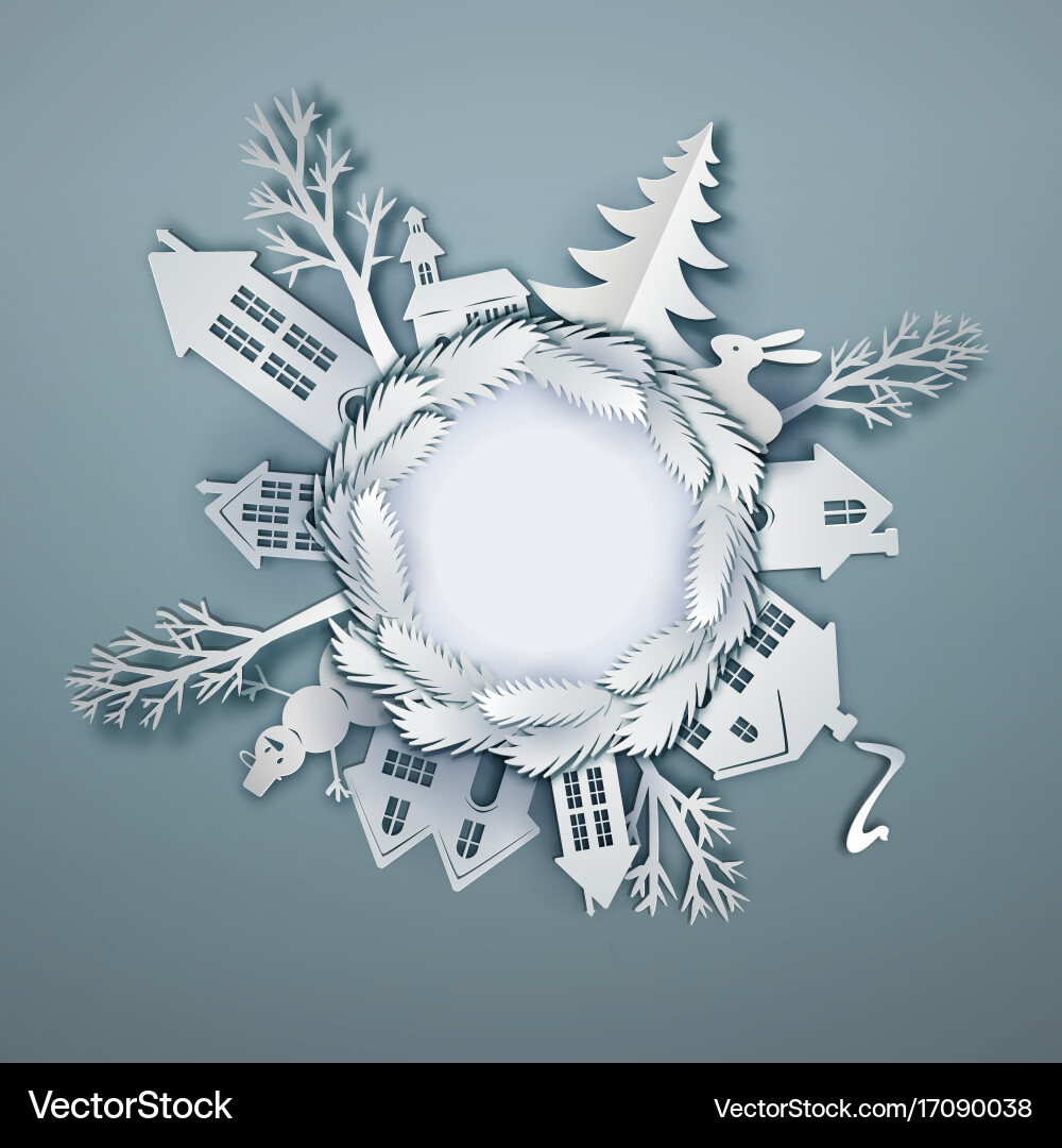 Paper art landscape around circle Royalty Free Vector Image