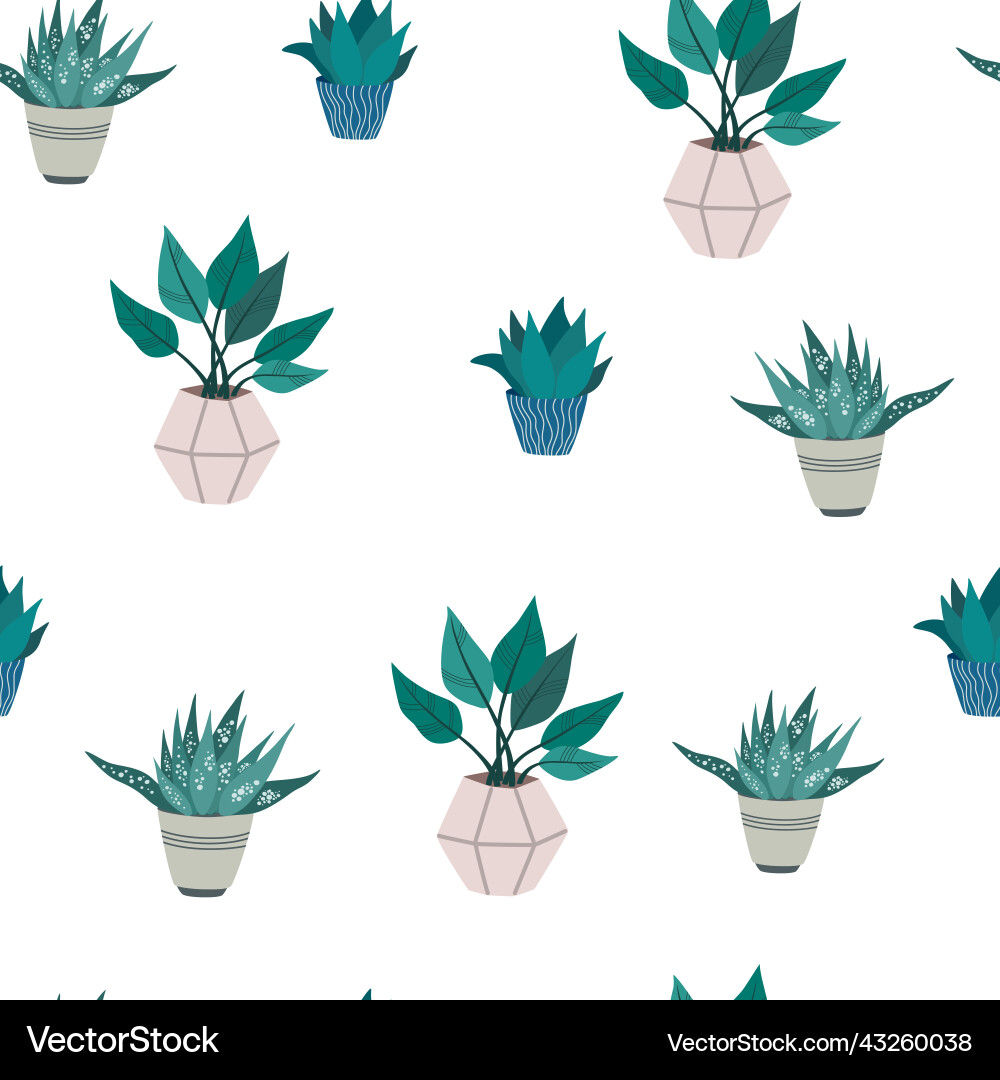 Potted house plant seamless pattern foliage Vector Image