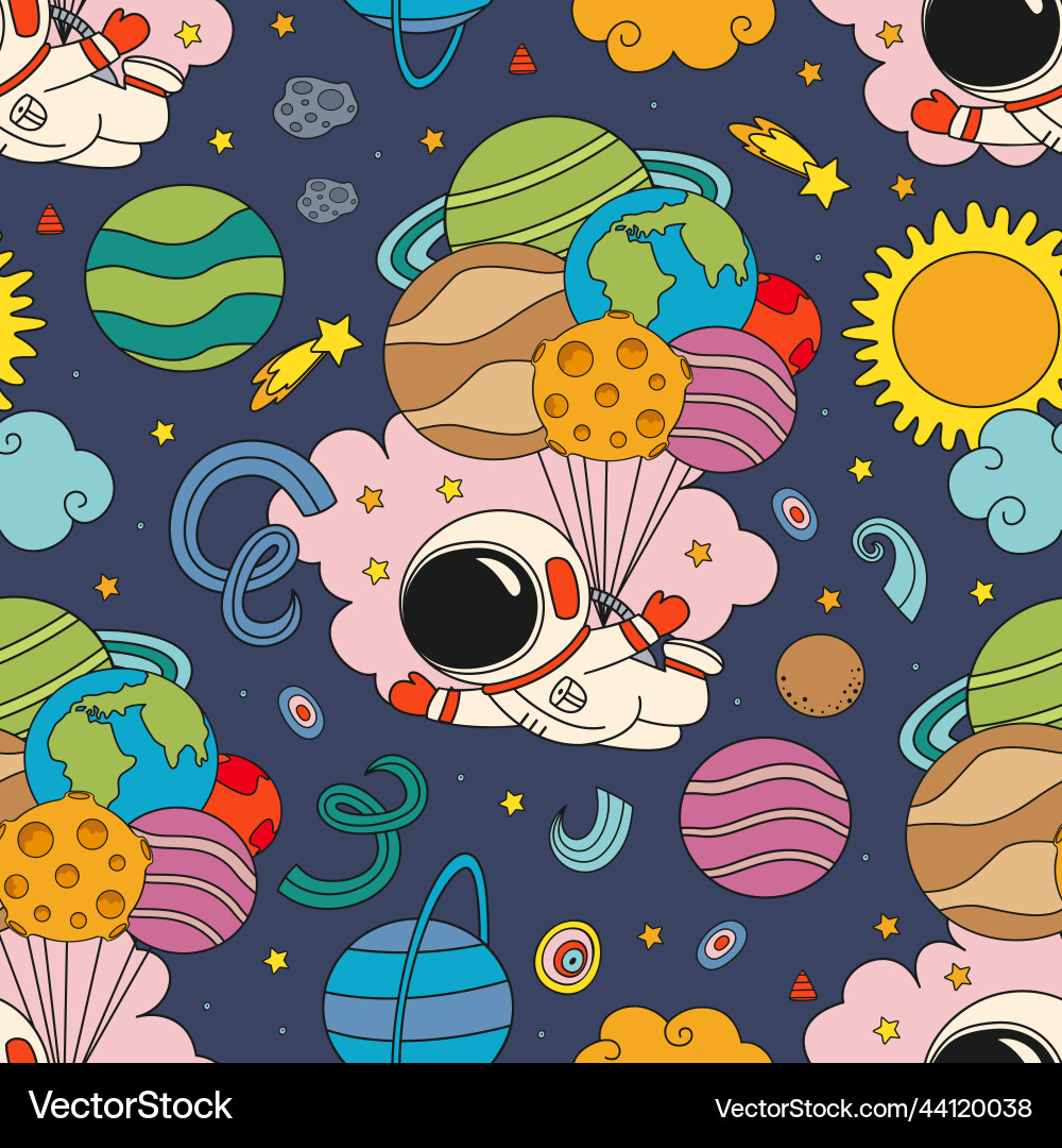 Seamless pattern with cute astronaut Royalty Free Vector