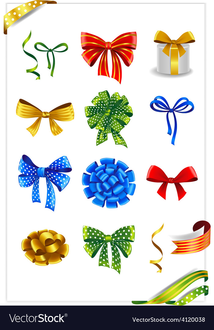 Set gift bows with ribbons Royalty Free Vector Image