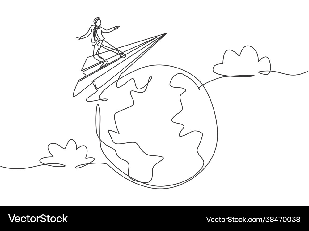 Single one line drawing young smart business man Vector Image