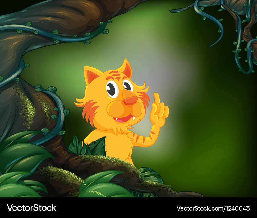 A tiger beside big tree in the rainforest Vector Image