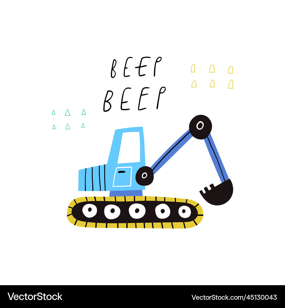 Beep text and cartoon excavator isolated Vector Image