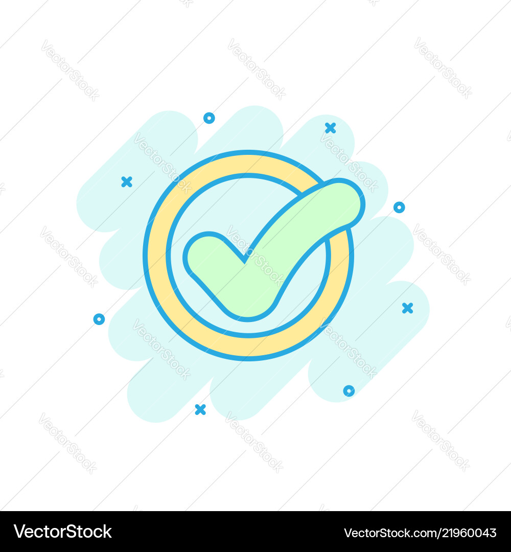 Cartoon colored check mark icon in comic style ok Vector Image