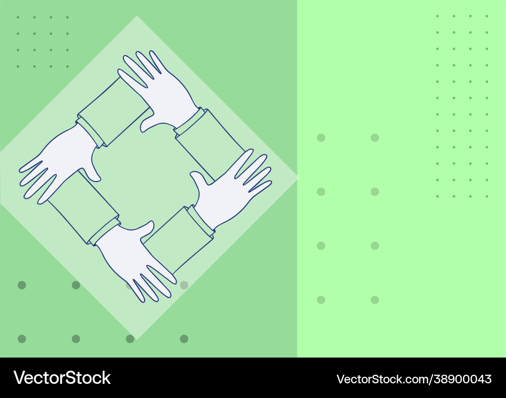 Four hands drawing holding arm together showing Vector Image