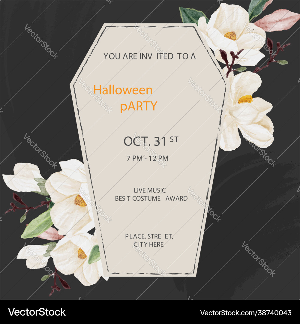 Halloween party coffin invitation card square Vector Image