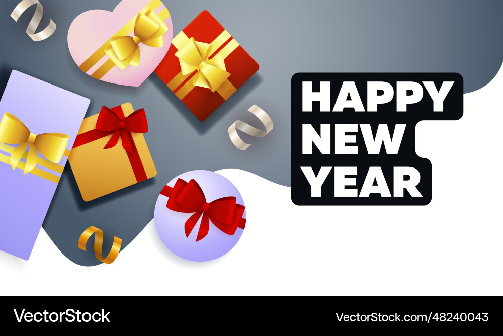 Happy new year lettering with gift boxes Vector Image