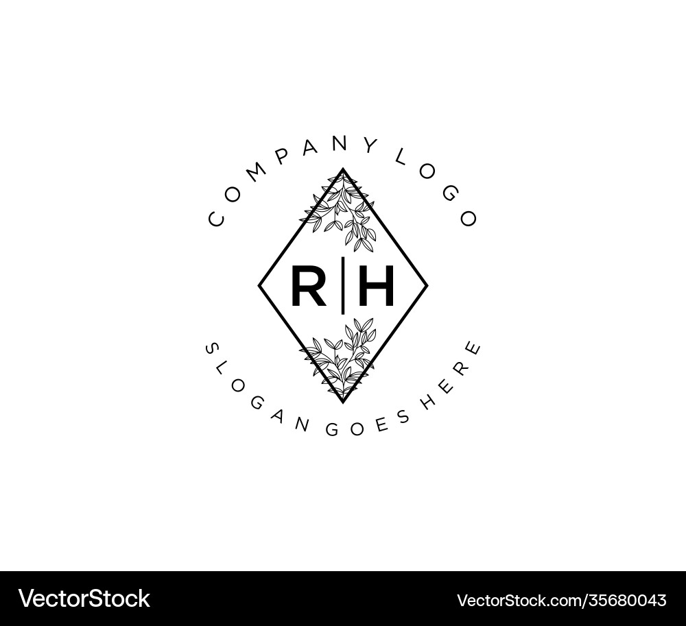 Initial rh letters beautiful floral feminine Vector Image