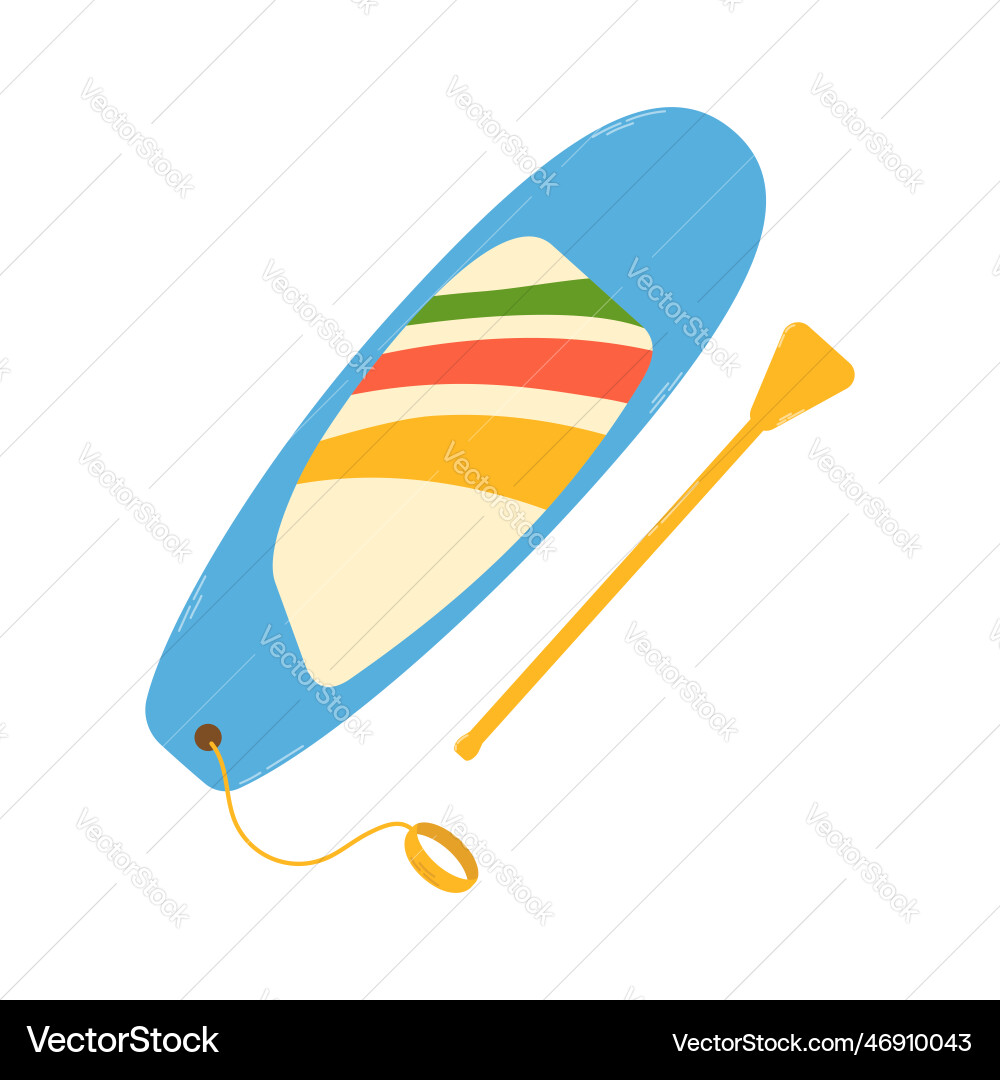 Isolated colorful sup board with paddle on white Vector Image