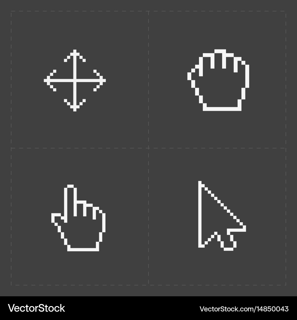 Pixel cursors icons on black Royalty Free Vector Image
