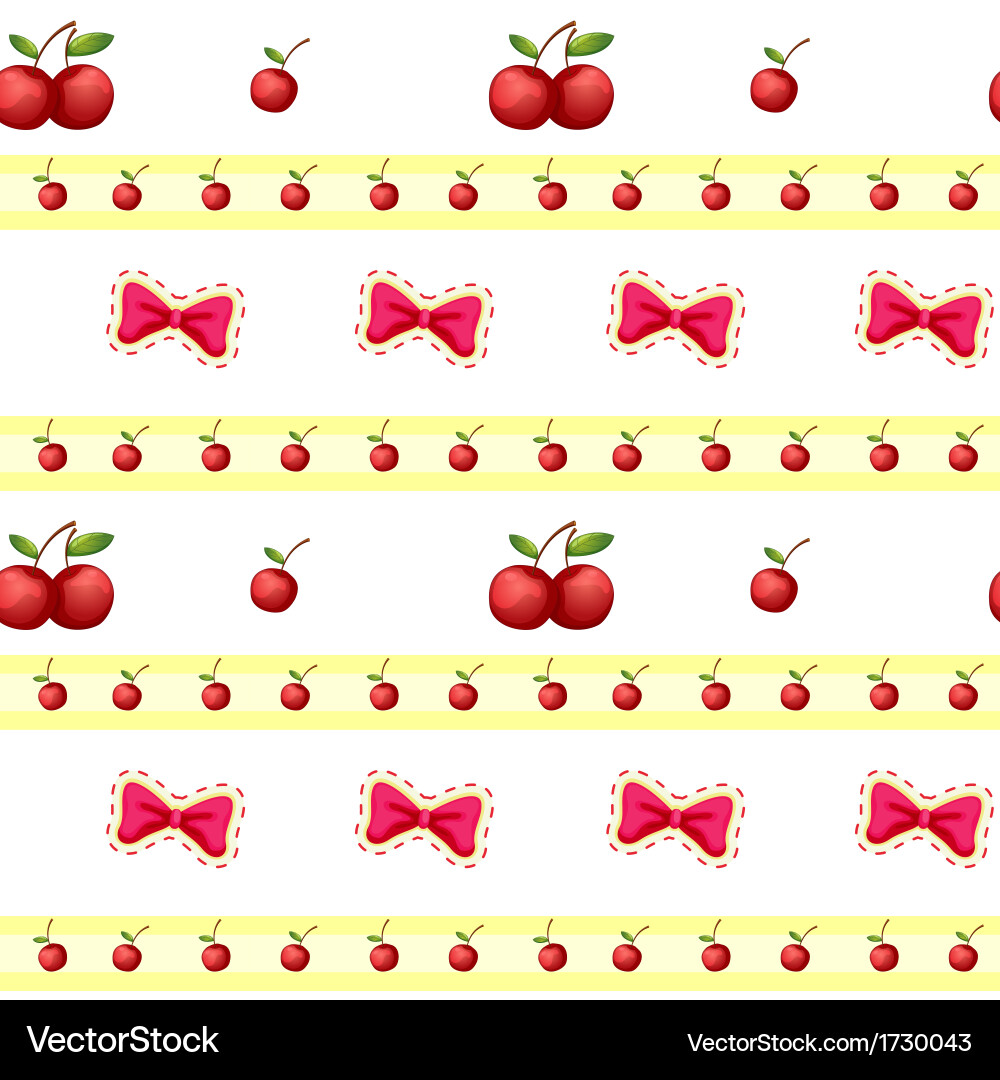 Seamless design with cherries and ribbons Vector Image