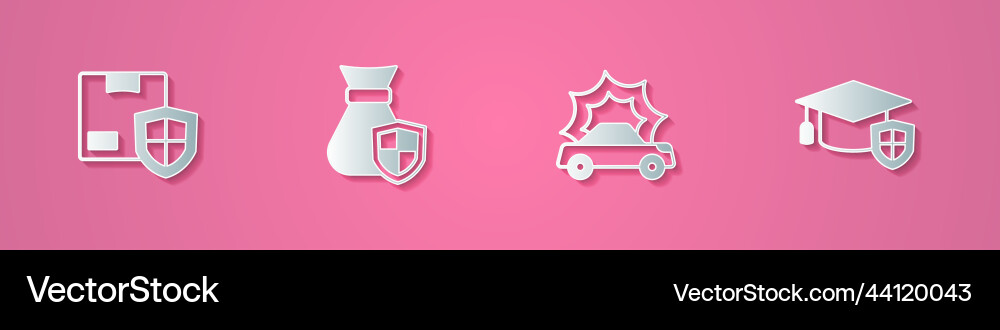 Set paper cut delivery security with shield money Vector Image