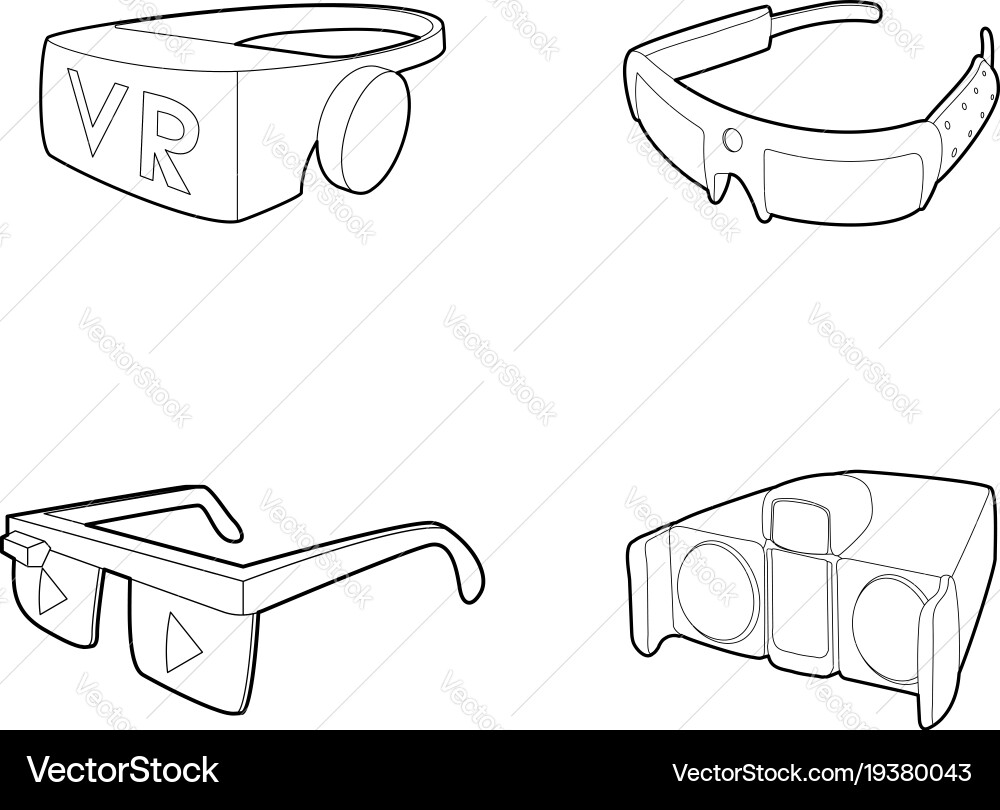 Vr glasses icon set outline style Royalty Free Vector Image