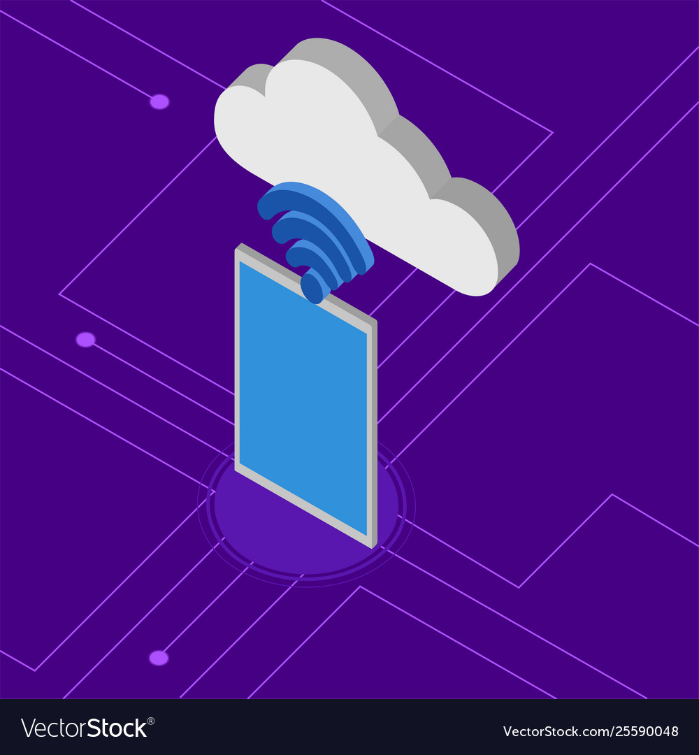 3d cloud computing icon connected to a tablet Vector Image