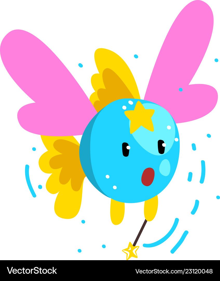 Cute winged fish flying with a magic wand fantasy Vector Image