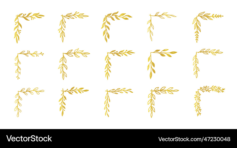 Gold corner border floral flower frame set hand Vector Image