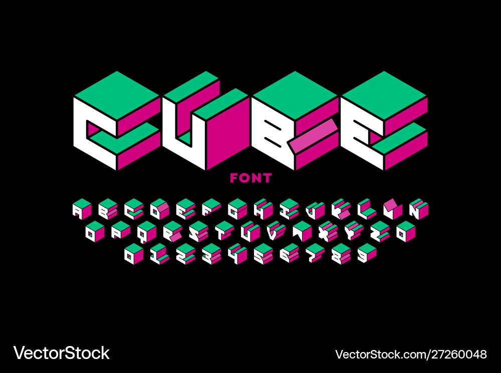 Isometric style font design alphabet letters Vector Image