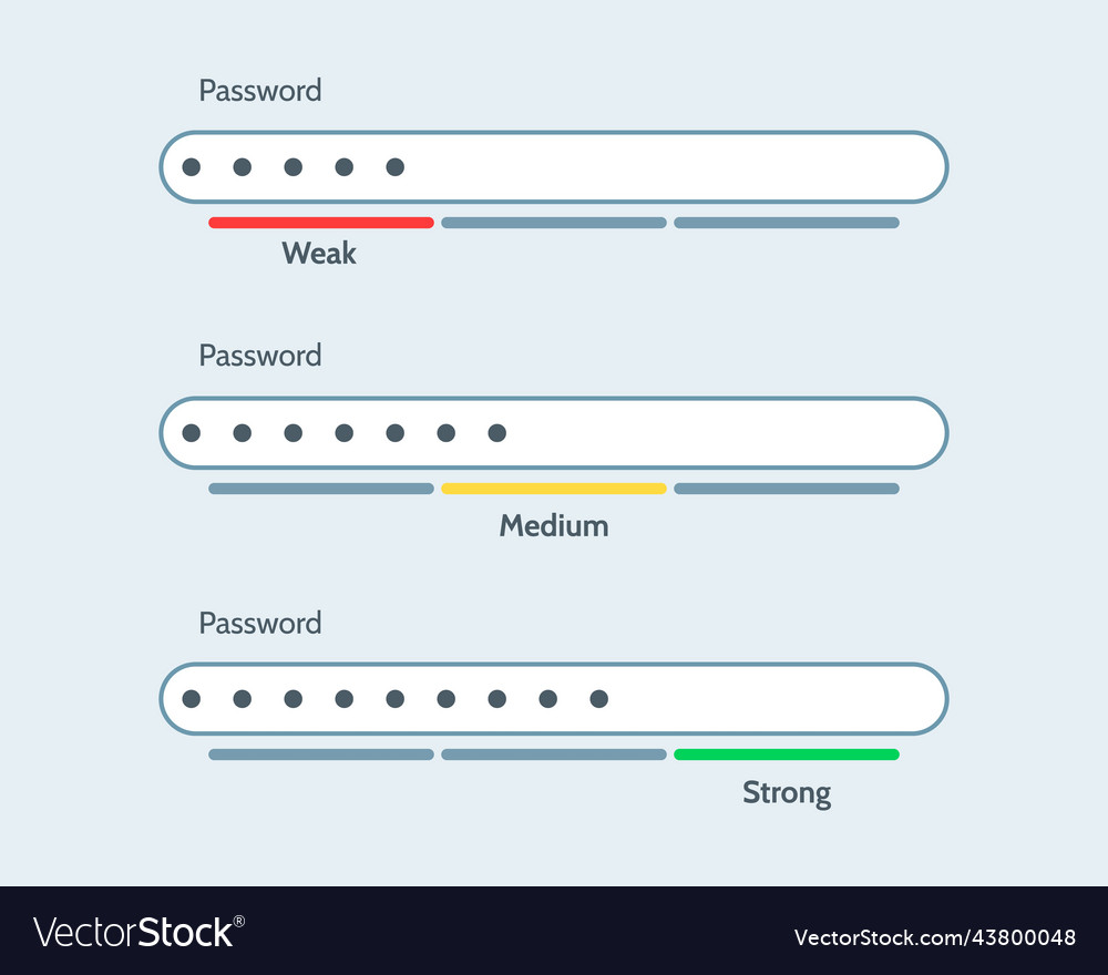 Password weak medium strong Royalty Free Vector Image Password weak medium strong Royalty Free Vector Image
