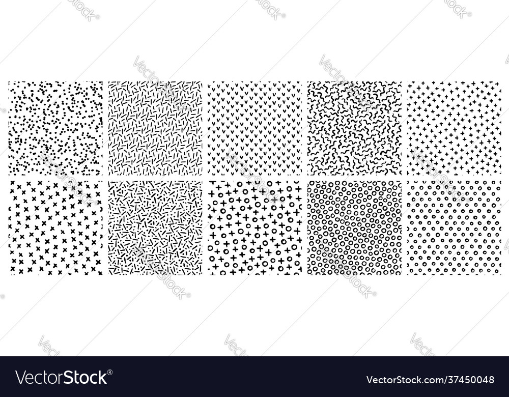 Set hand drawn textured seamless patterns Vector Image