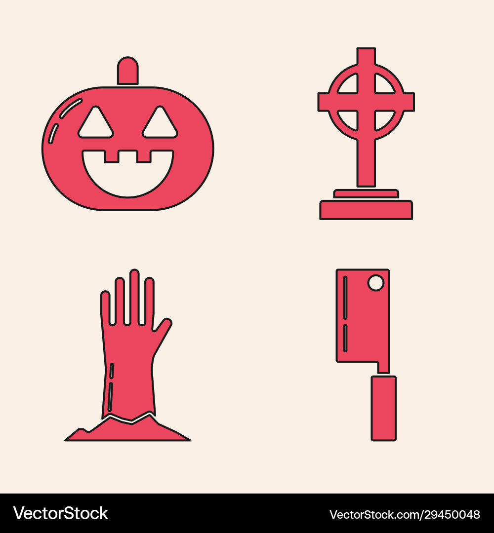 Set meat chopper pumpkin tombstone with cross Vector Image