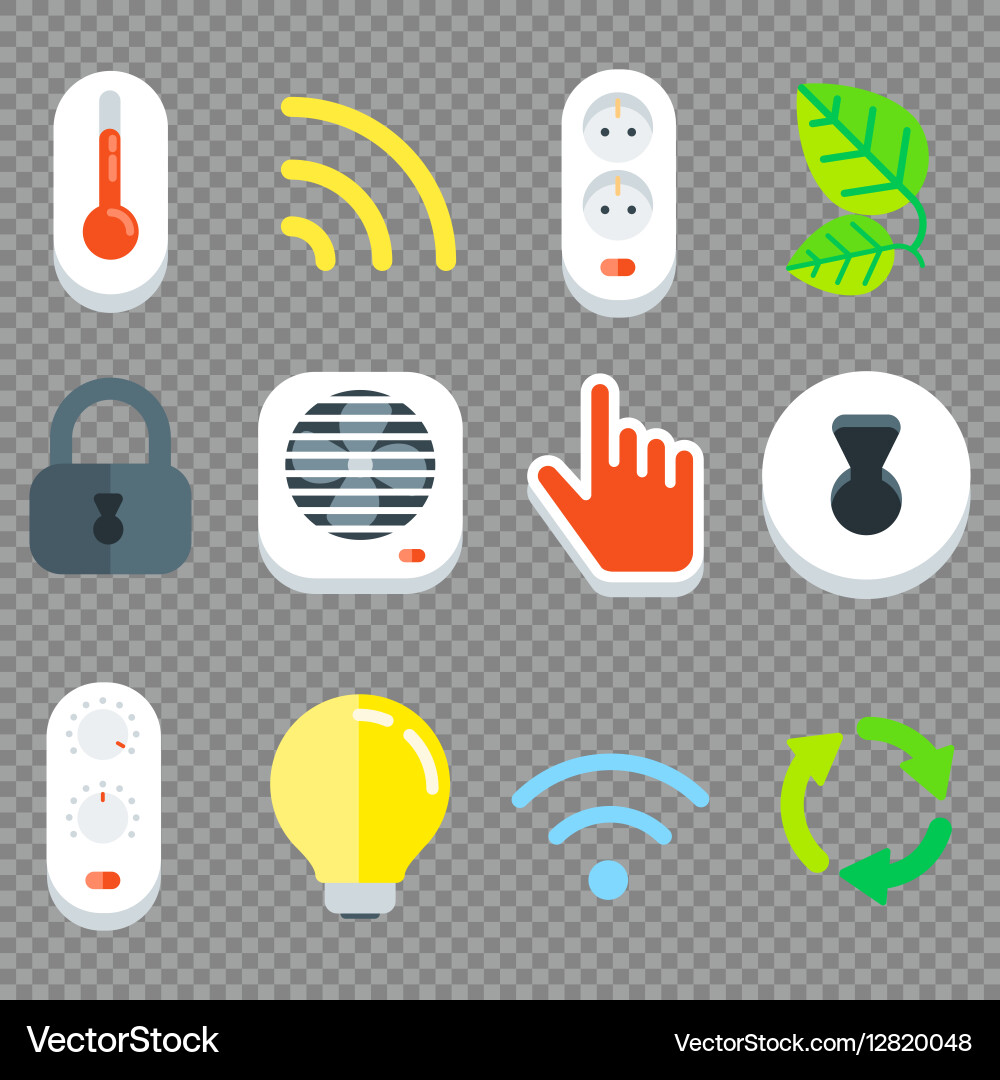 Smart house flat tech icon set Royalty Free Vector Image