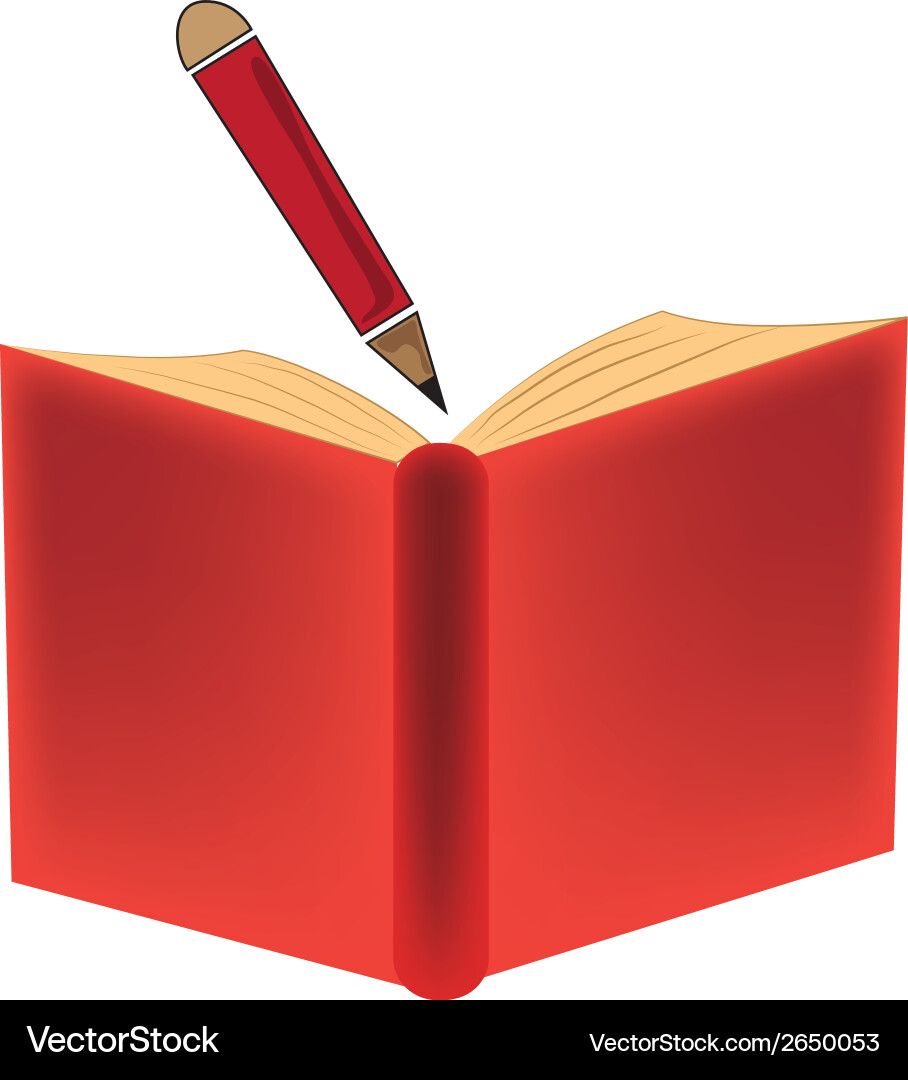 A red pencil writing in book white Royalty Free Vector Image