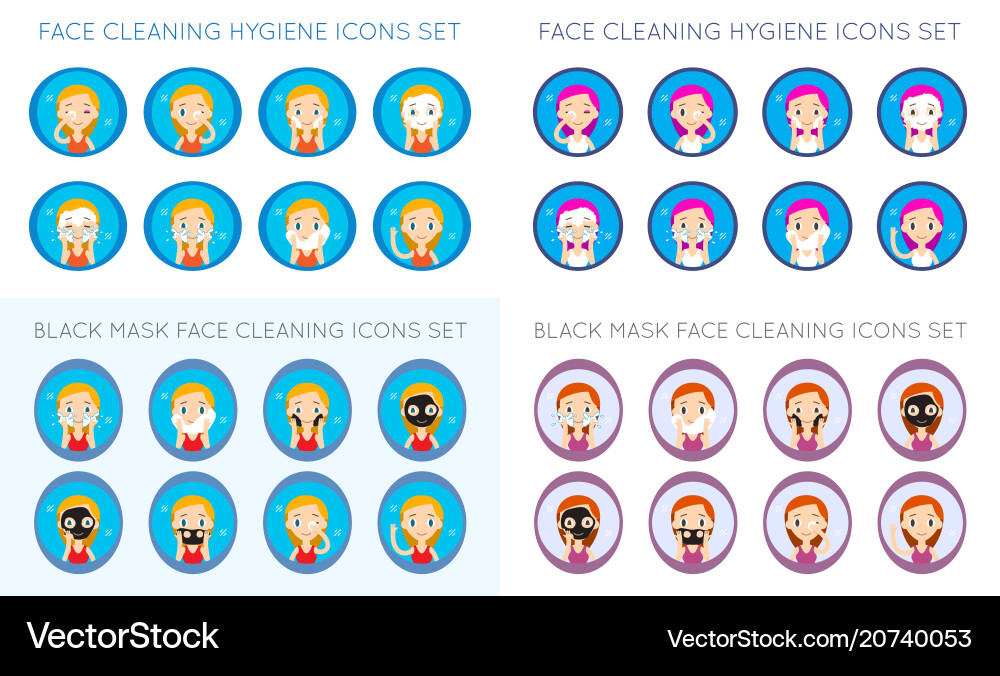Face cleaning and care actions big set Royalty Free Vector