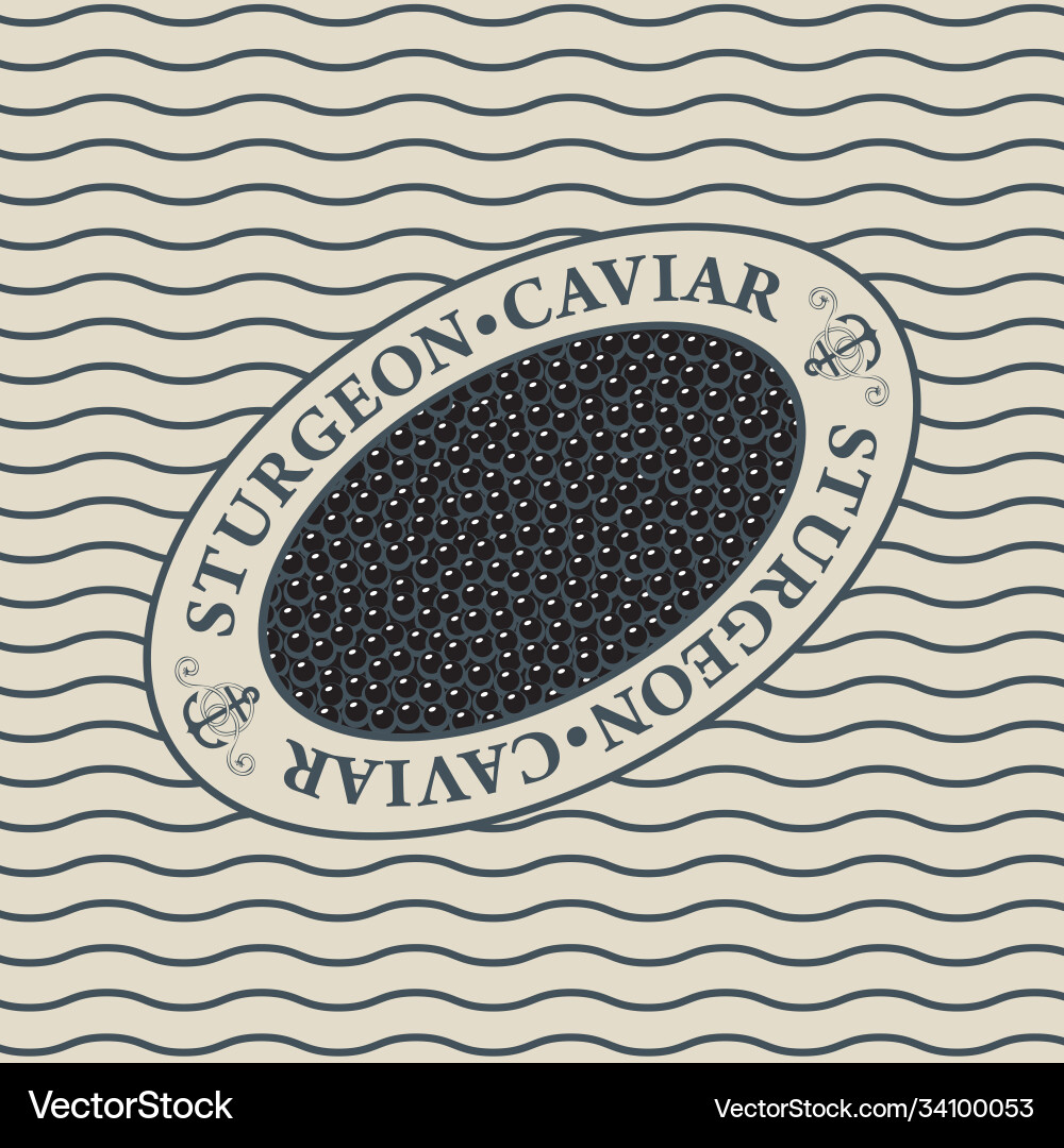 Label for black sturgeon caviar in an oval frame Vector Image