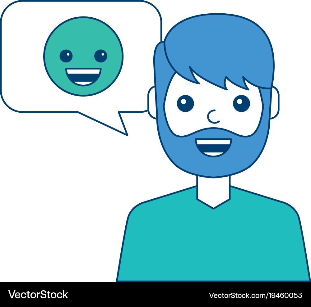 Man with smile emoticon in speech bubble Vector Image
