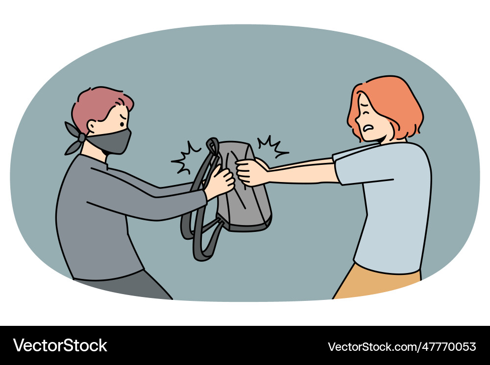 Thief in mask robbing woman Royalty Free Vector Image